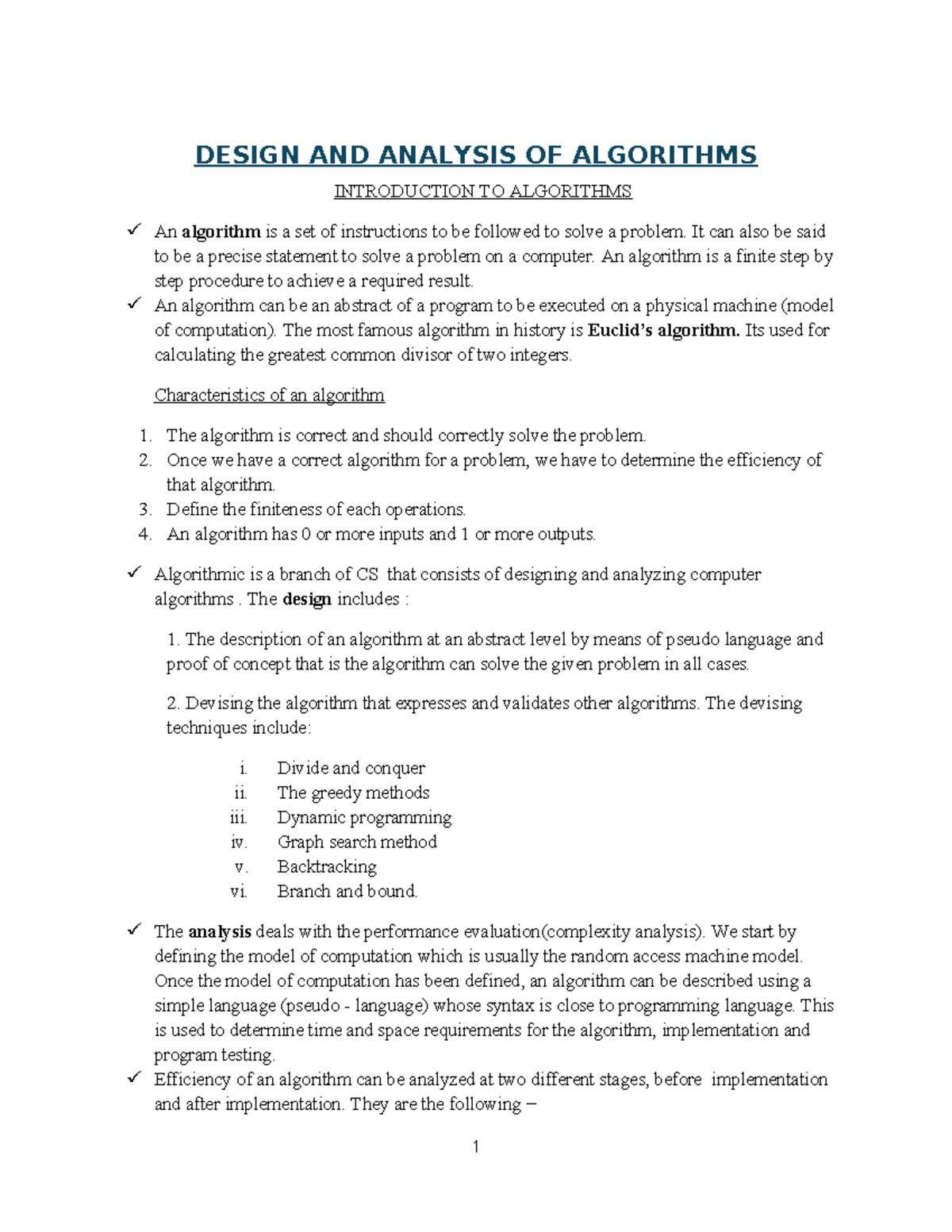 DESIGN AND ANALYSIS OF ALGORITHMS (CS101) - INTRODUCTION AND ...