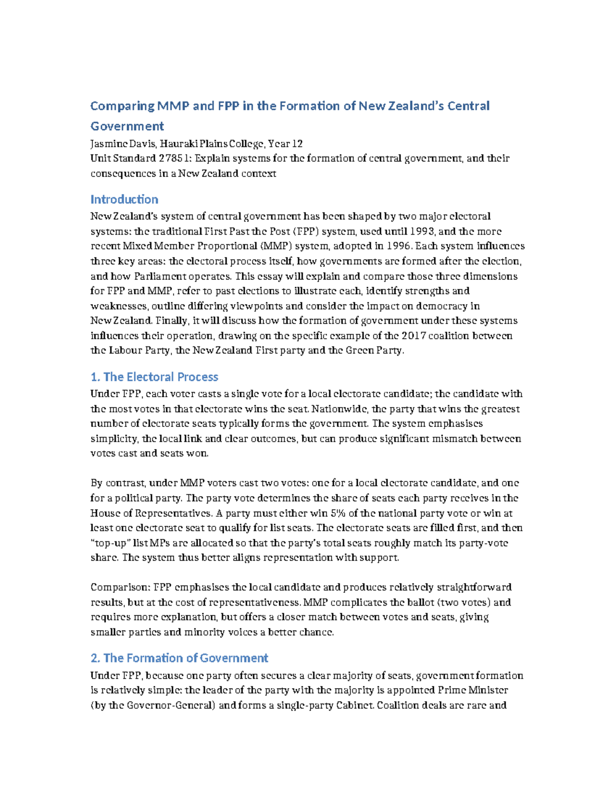 MMP vs FPP: A Comparative Analysis of Electoral Systems in NZ - Studocu