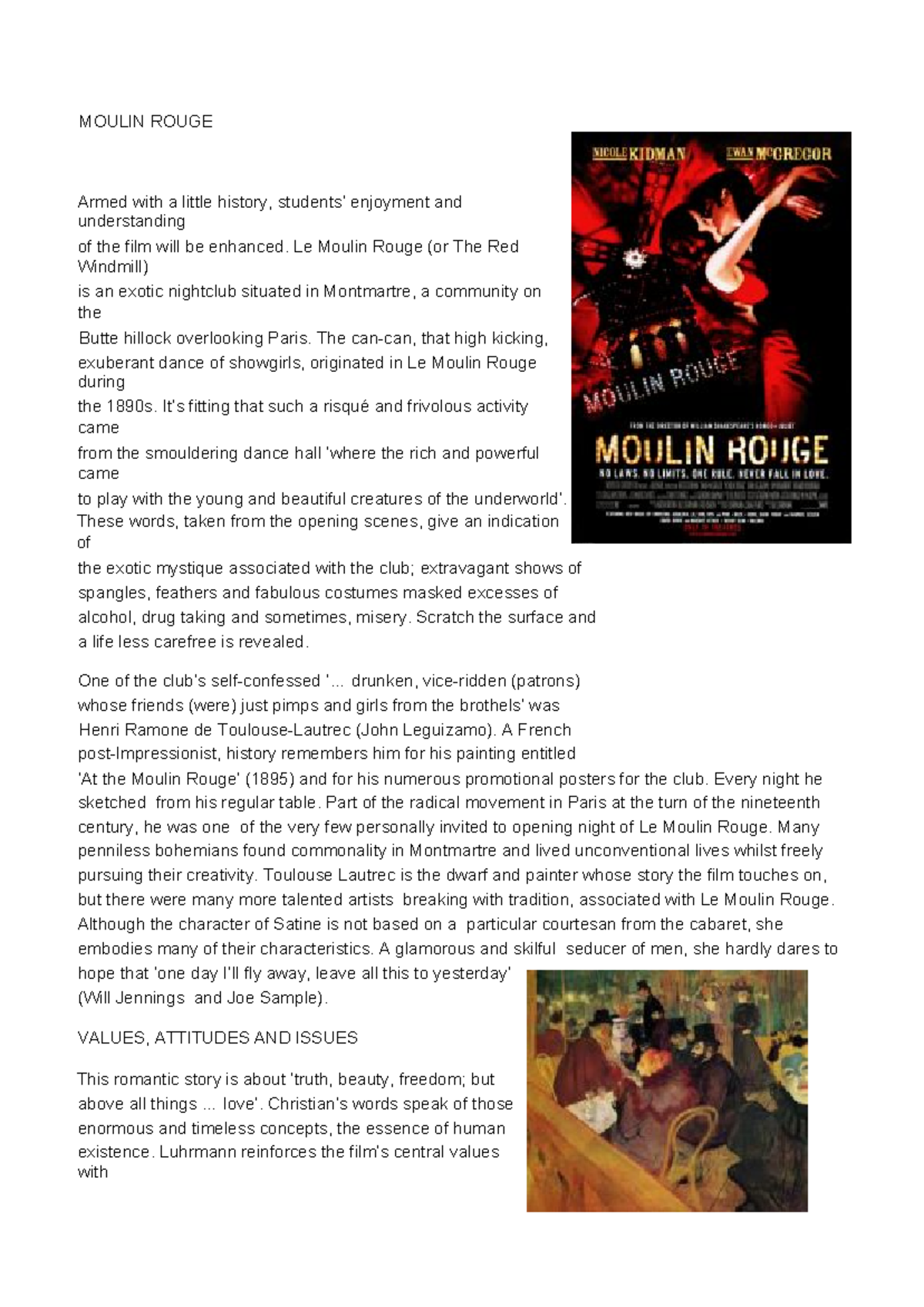 Moulin Rouge Film Analysis: Themes of Love, Truth, and Beauty - Studocu