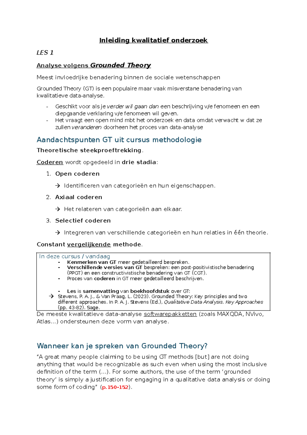IKA - Samenvatting van Les 1: Analyse volgens Grounded Theory - Studocu