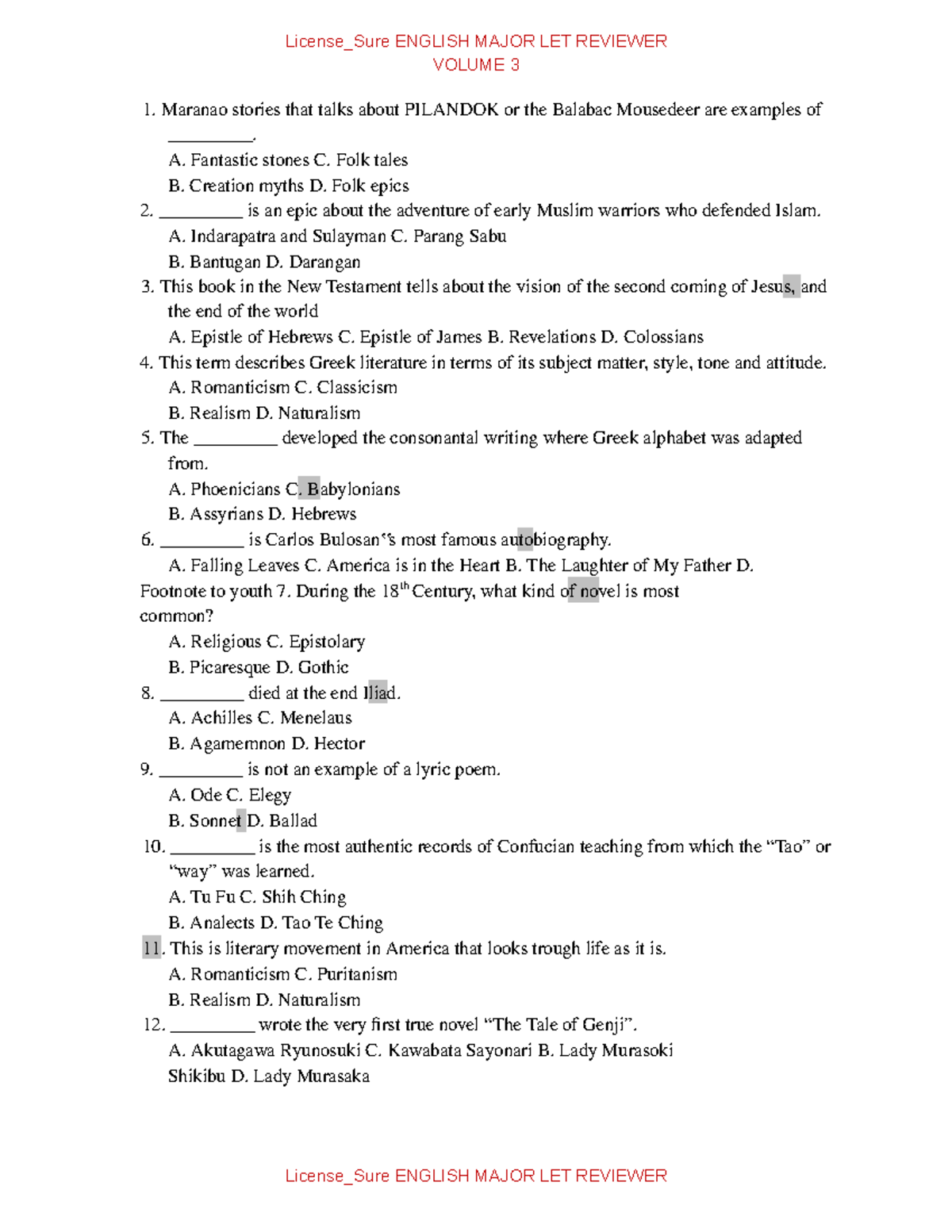 License_Sure ENGLISH MAJOR LET REVIEWER VOLUME 3: Comprehensive LET ...