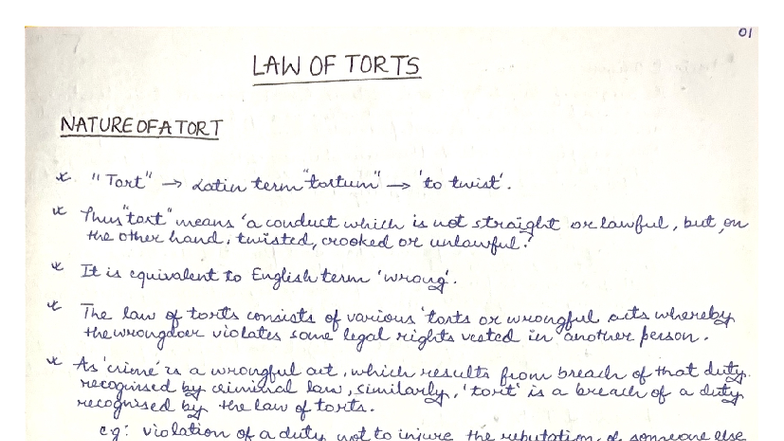 01 LAW OF TORTS: NATURE AND DEVELOPMENT OF TORT LAW - Studocu