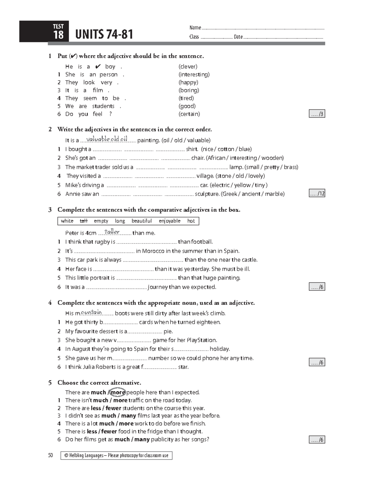 Comparative and Superlative Adjectives - TEST UNIT 1853 - Studocu