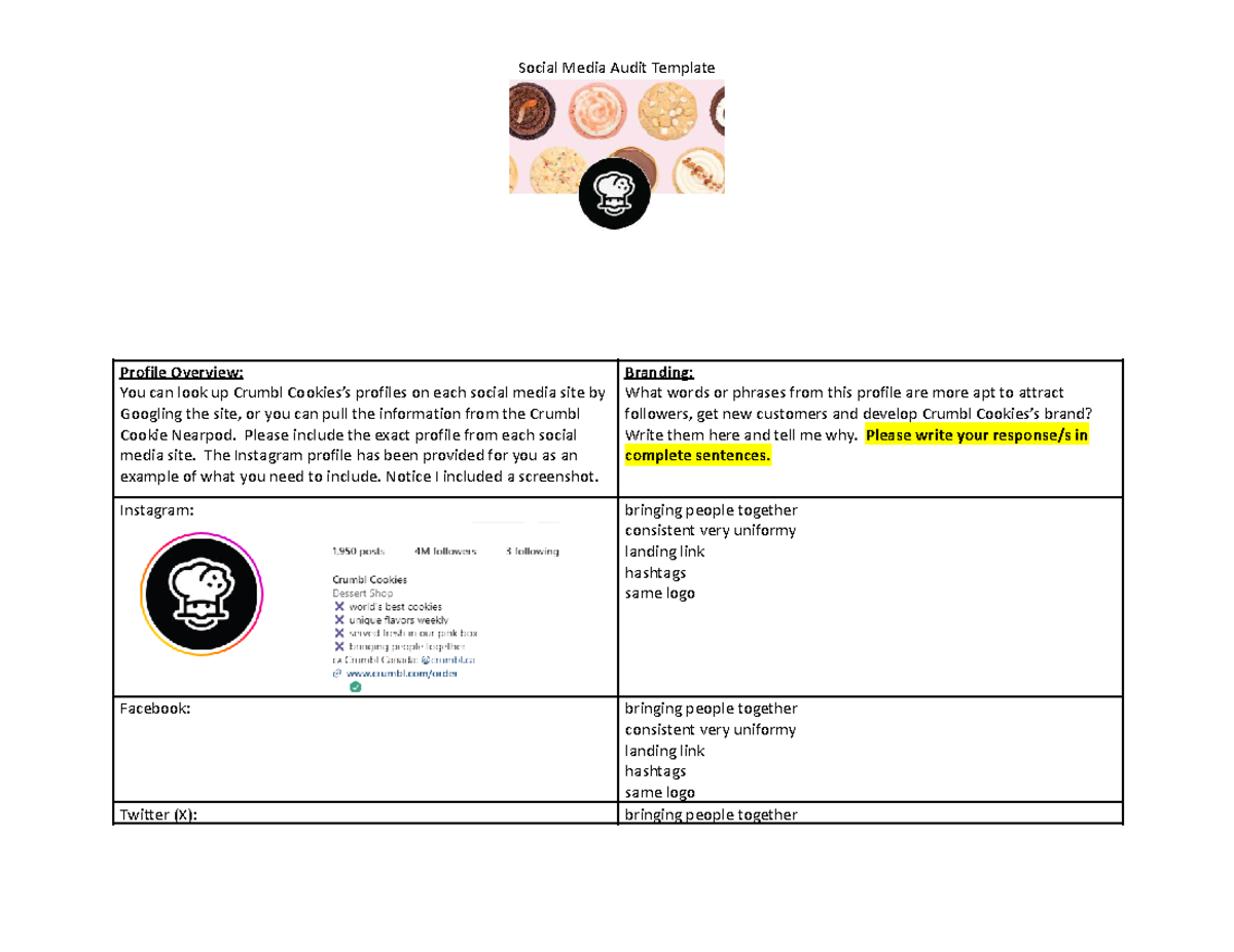 Copy of Social Media Audit Template - Profile Overview: You can look up ...