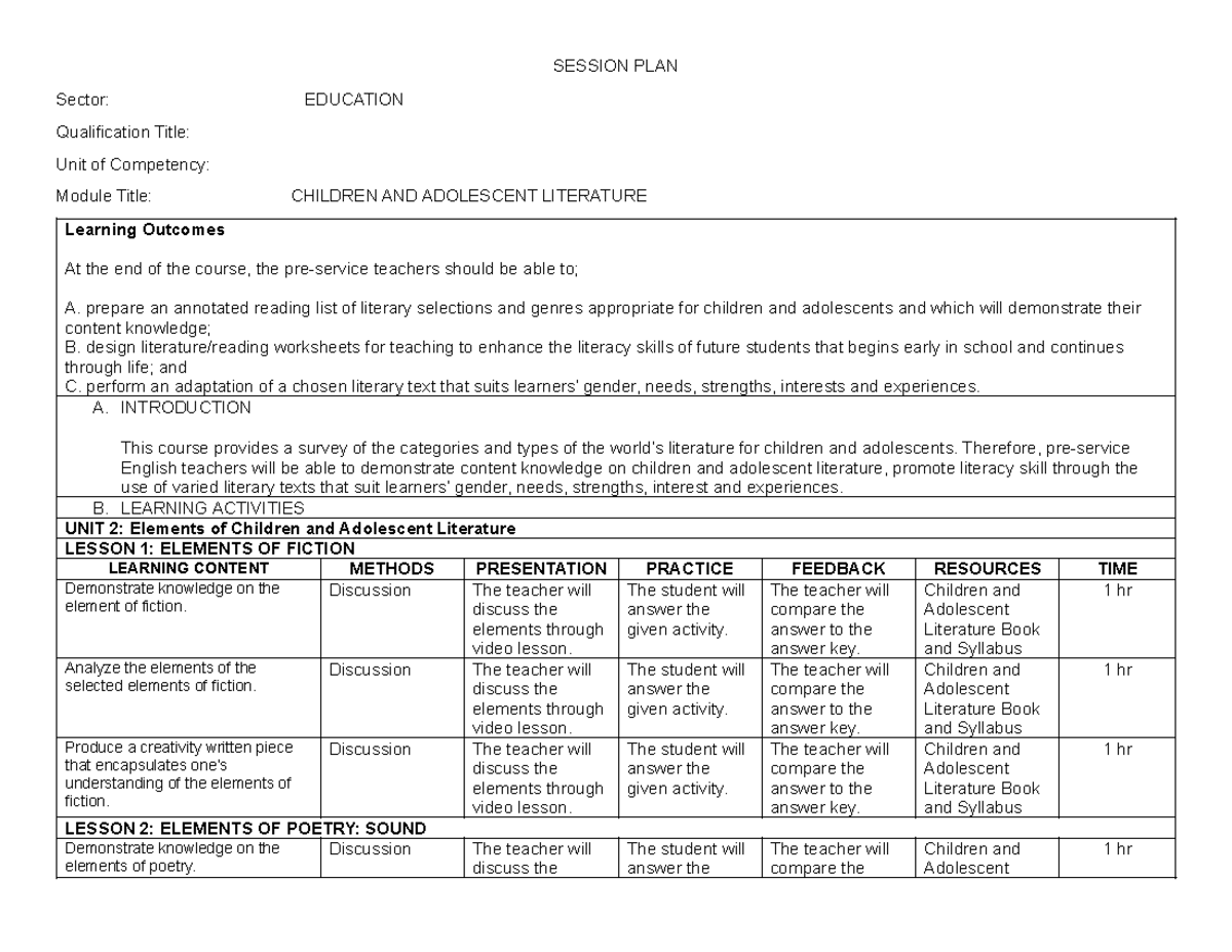 Session-PLAN - Season Plan - SESSION PLAN Sector: EDUCATION ...
