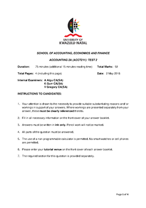 UKZN ACCT211 Financial Accounting 2A Course Outline 2025: Key Details ...