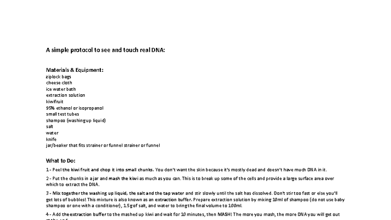 DNA Extraction Protocol: A Simple Lab Guide for Students - Studocu