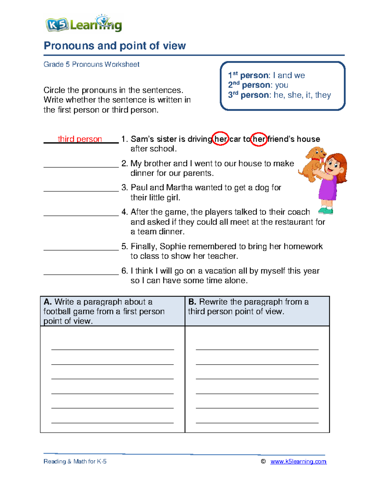 Grade 5 Pronouns Worksheet: Identifying Point of View - Studocu
