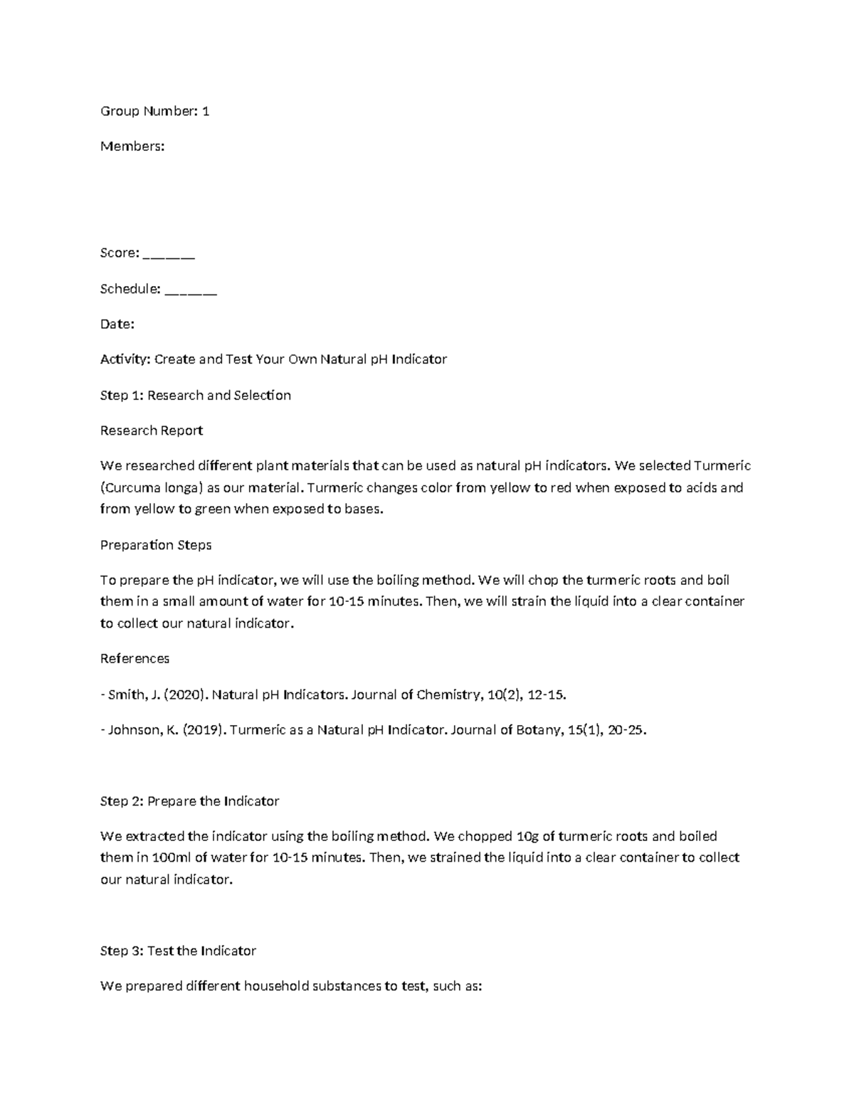 Group 1: Natural pH Indicator Creation & Testing Report - Studocu