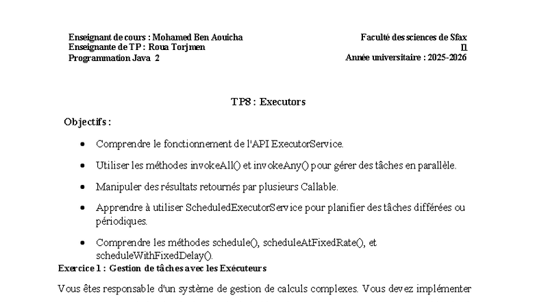 Java TP 8 - TP Multithreading avec Executors et Callable - Studocu
