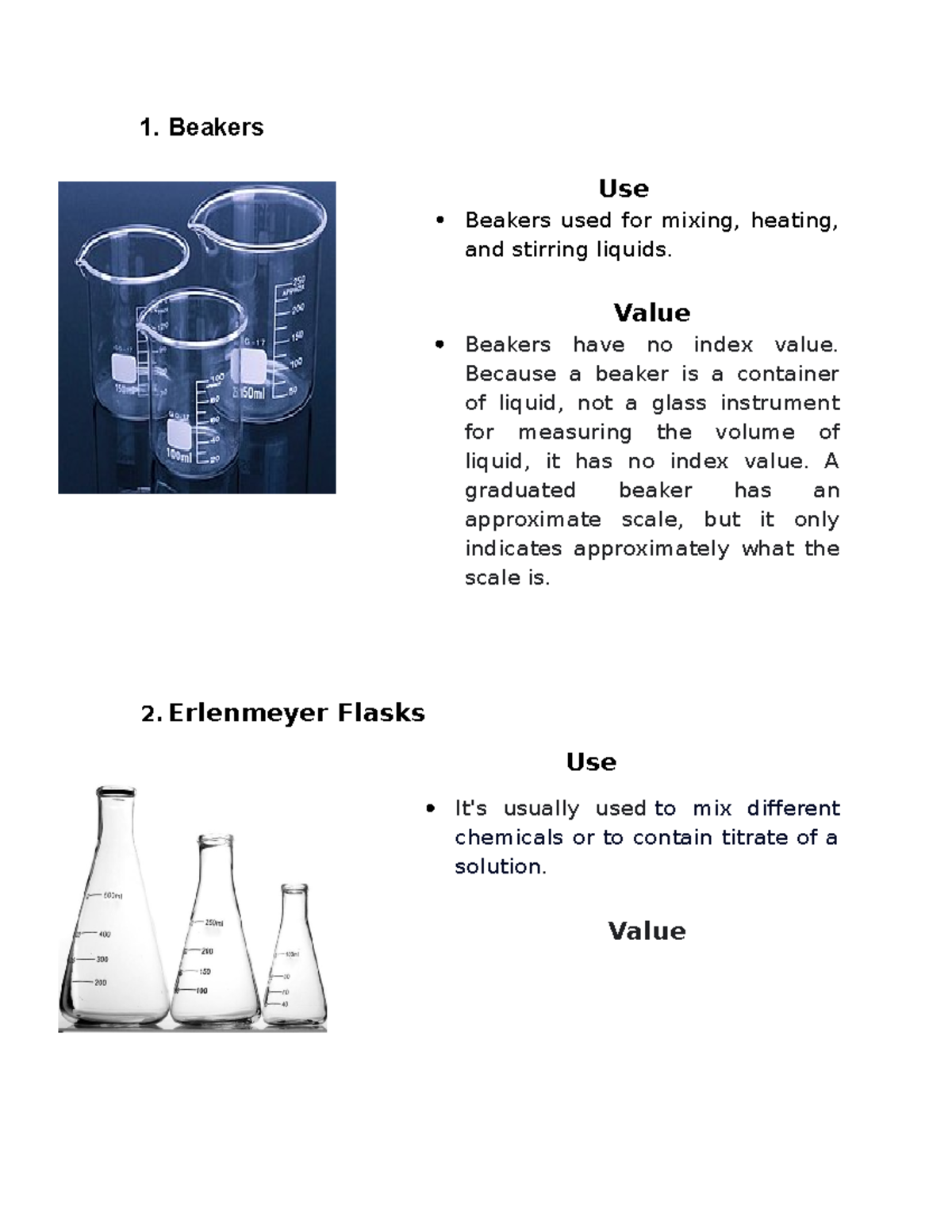 Biochemistry-final - hope it can help - Beakers Use Beakers used for ...