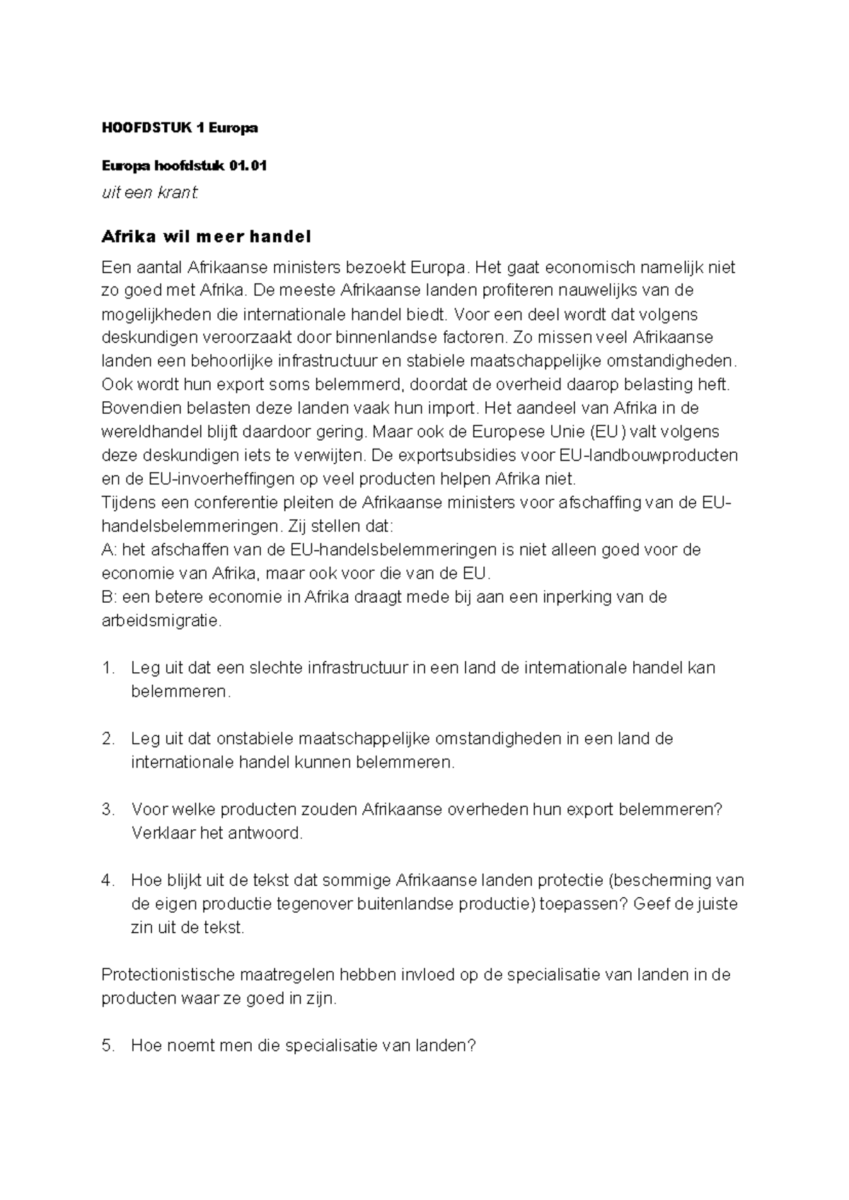Oefenvragen Europa Hoofdstuk 01-03 - Economische Analyse en Beleid ...