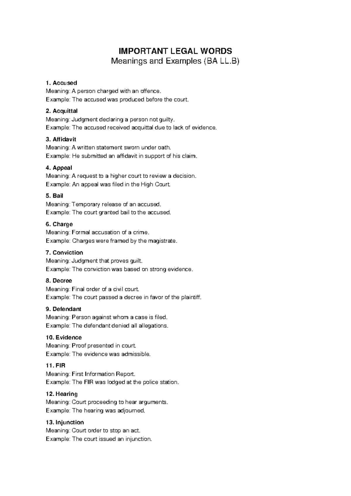 BA LL.B Important Legal Terms: Meanings & Examples - Studocu