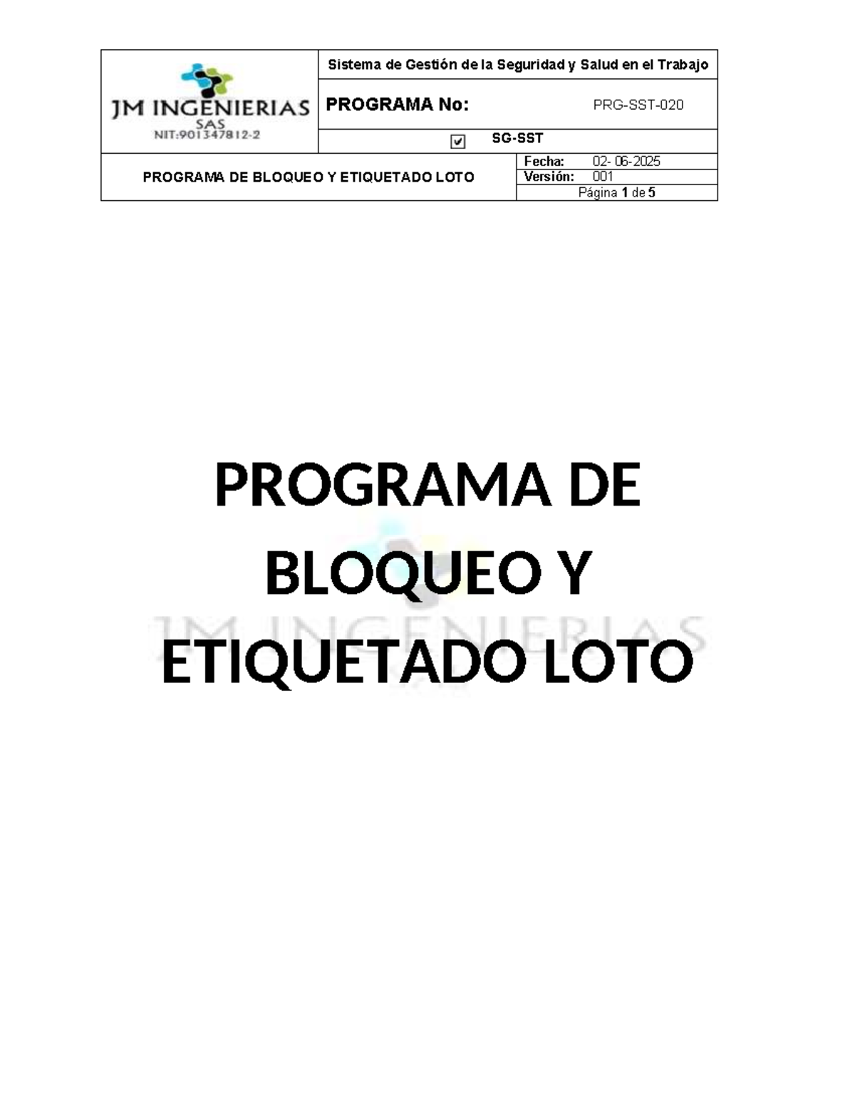 Programa de Bloqueo y Etiquetado LOTO - Seguridad y Salud en el Trabajo ...