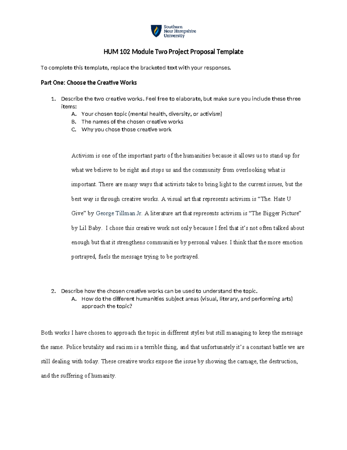 HUM 102 Module Two Activism Project Proposal Template - Studocu
