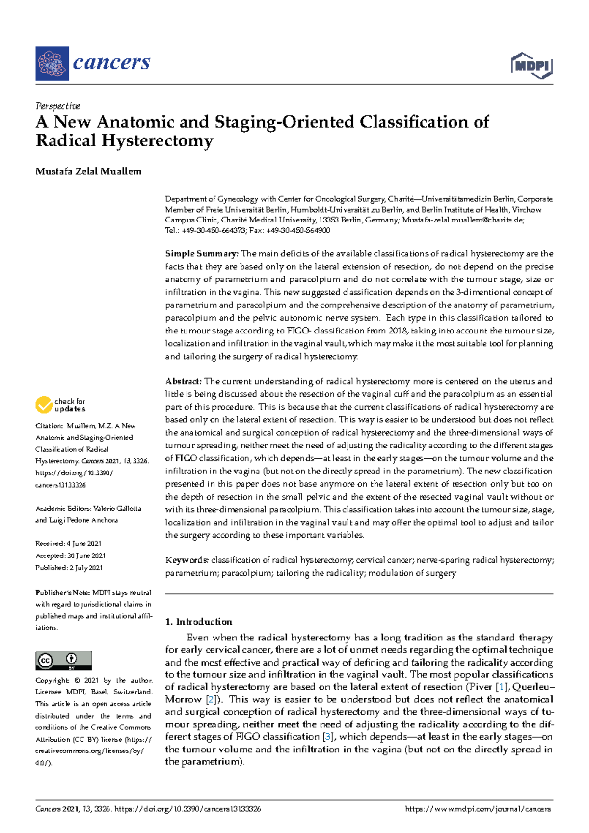 Radical Hysterectomy Classification: A New Perspective on Surgical ...