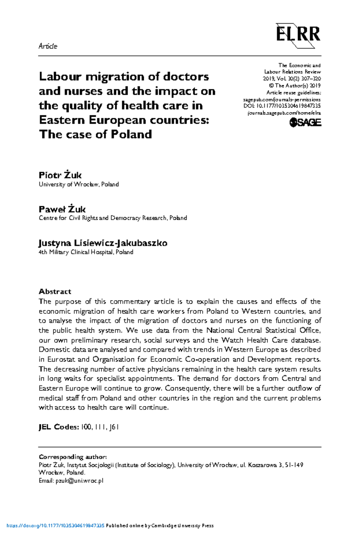 847335 Labour Migration of Health Workers and Healthcare Quality in ...