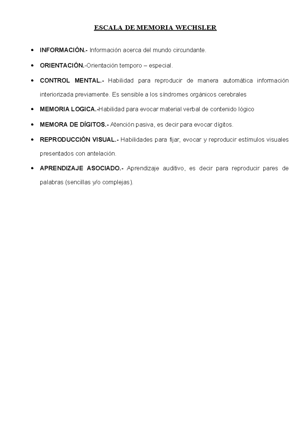 Guía de la Escala de Memoria Wechsler: Manual y Protocolos - Studocu