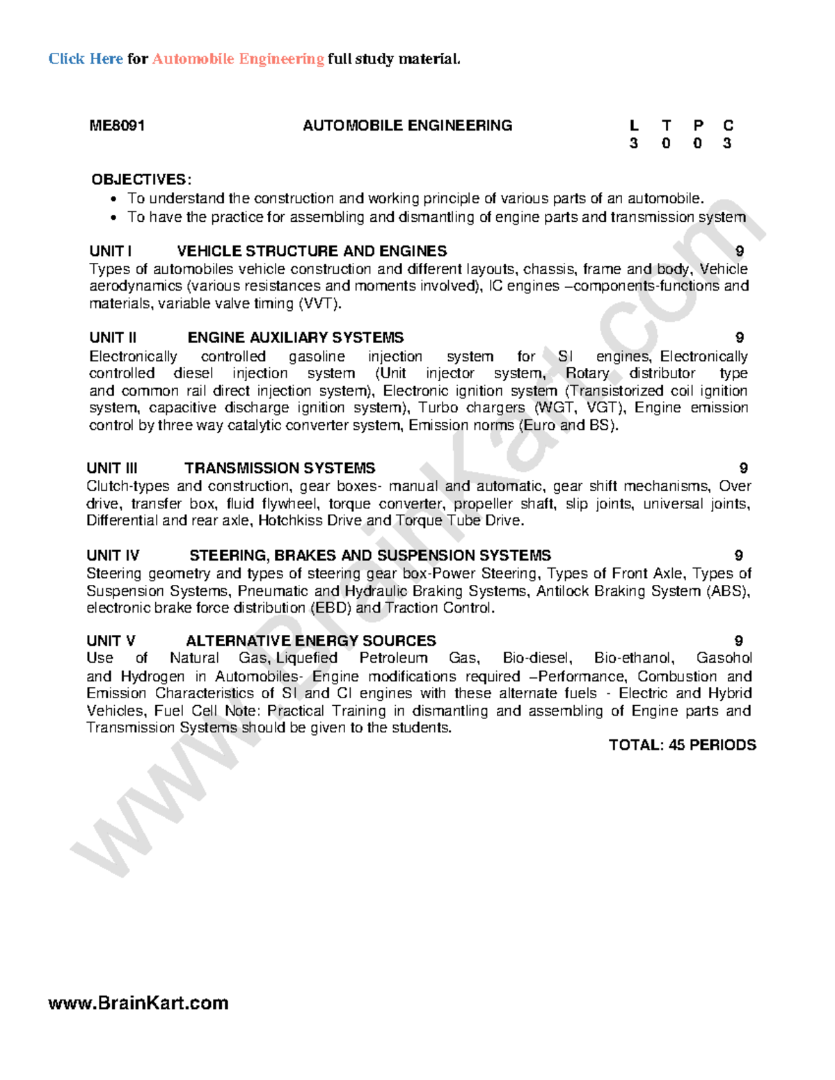 ME8091 Automobile Engineering - 2017 Regulation Syllabus Overview - Studocu