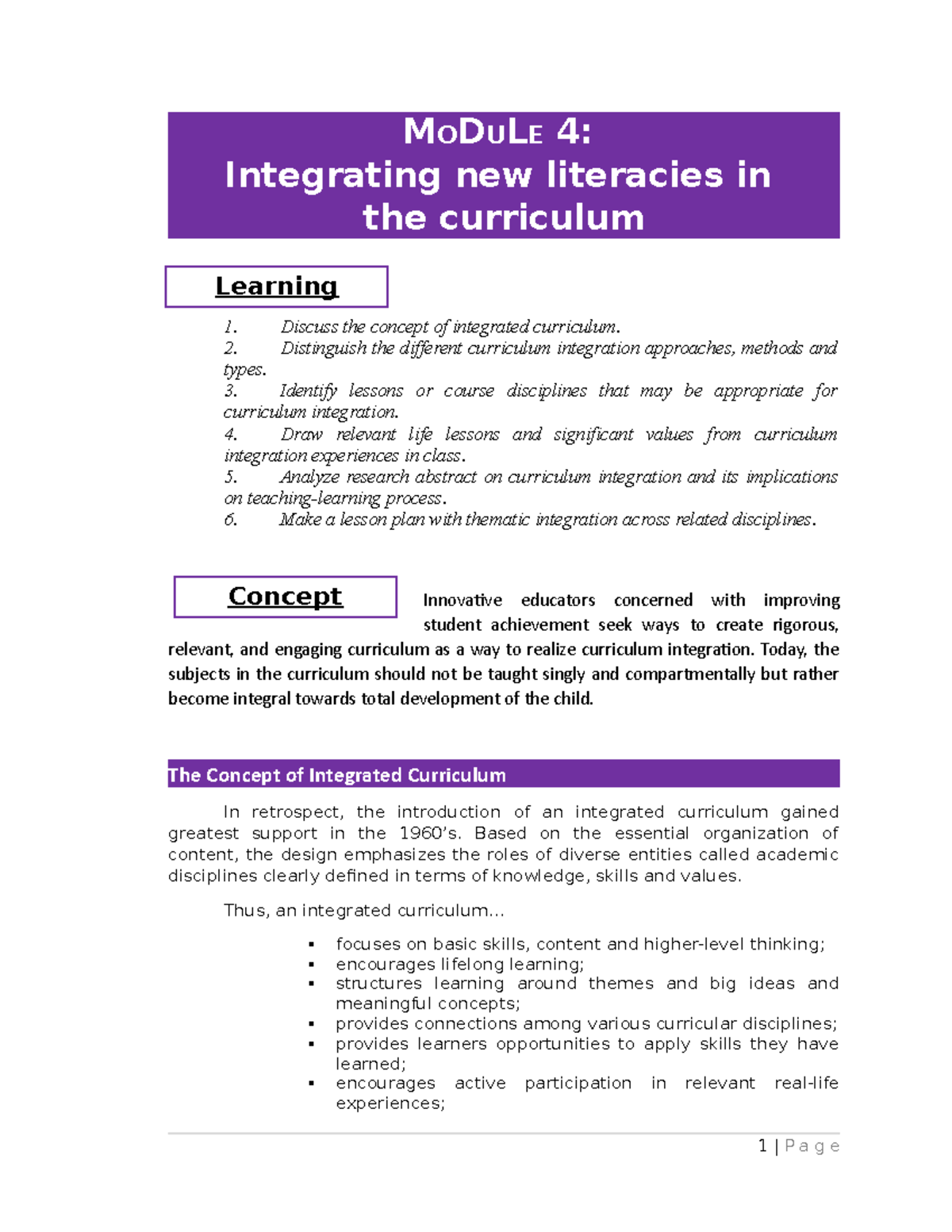 Module 4: Integrating New Literacies in Education Curriculum - Studocu