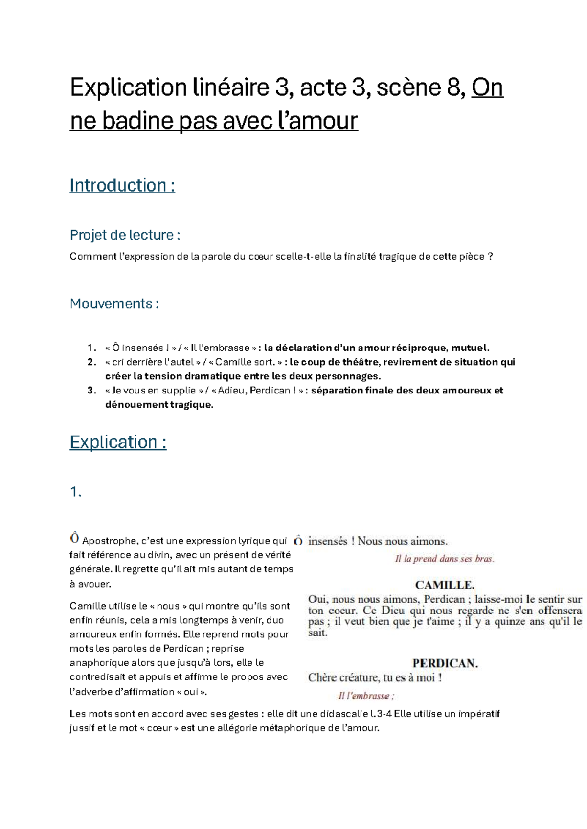 Explication linéaire EL 3 : Acte 3, Scène 8 - On ne badine pas avec l ...