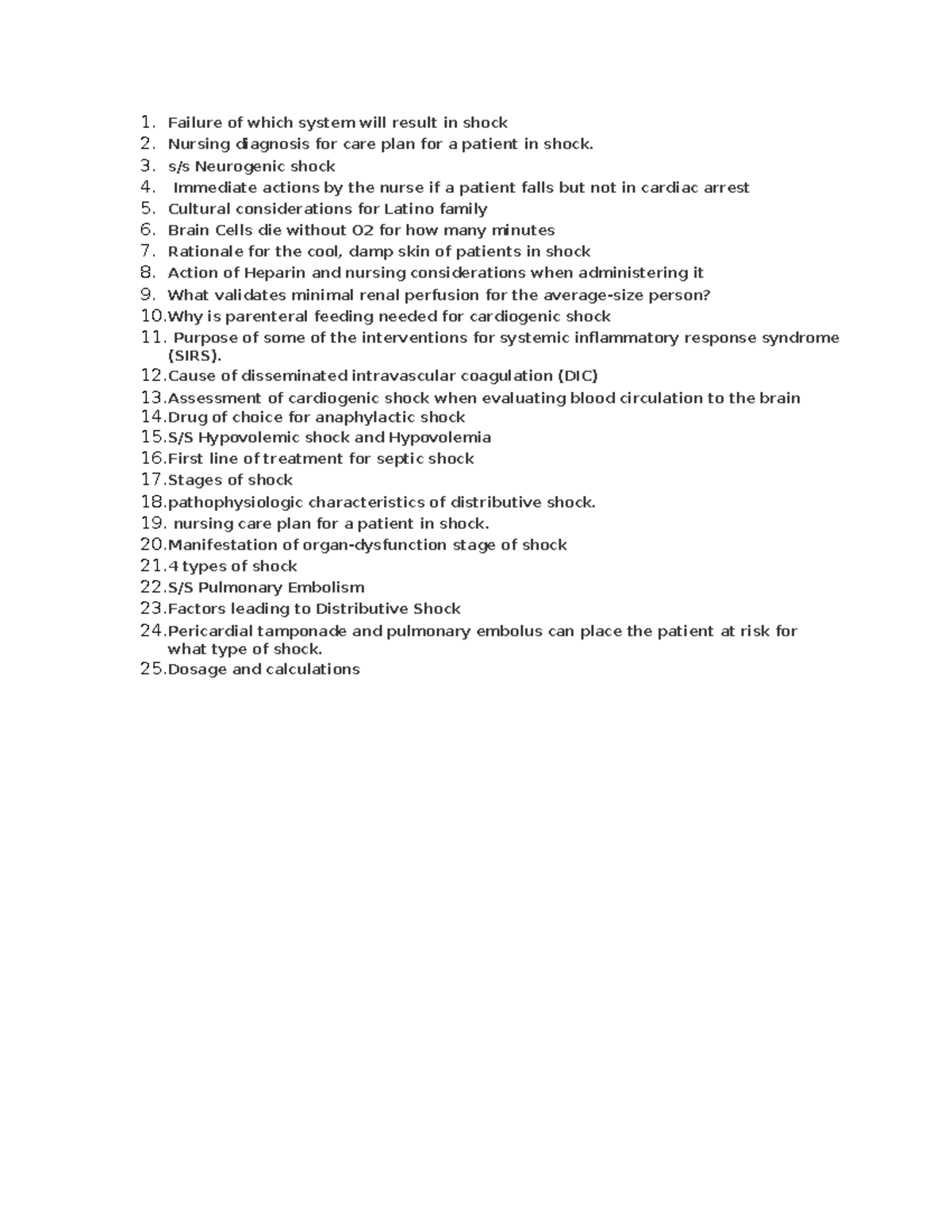 Study Guide for Nursing Exam - Shock Management (NURS 101) - Studocu