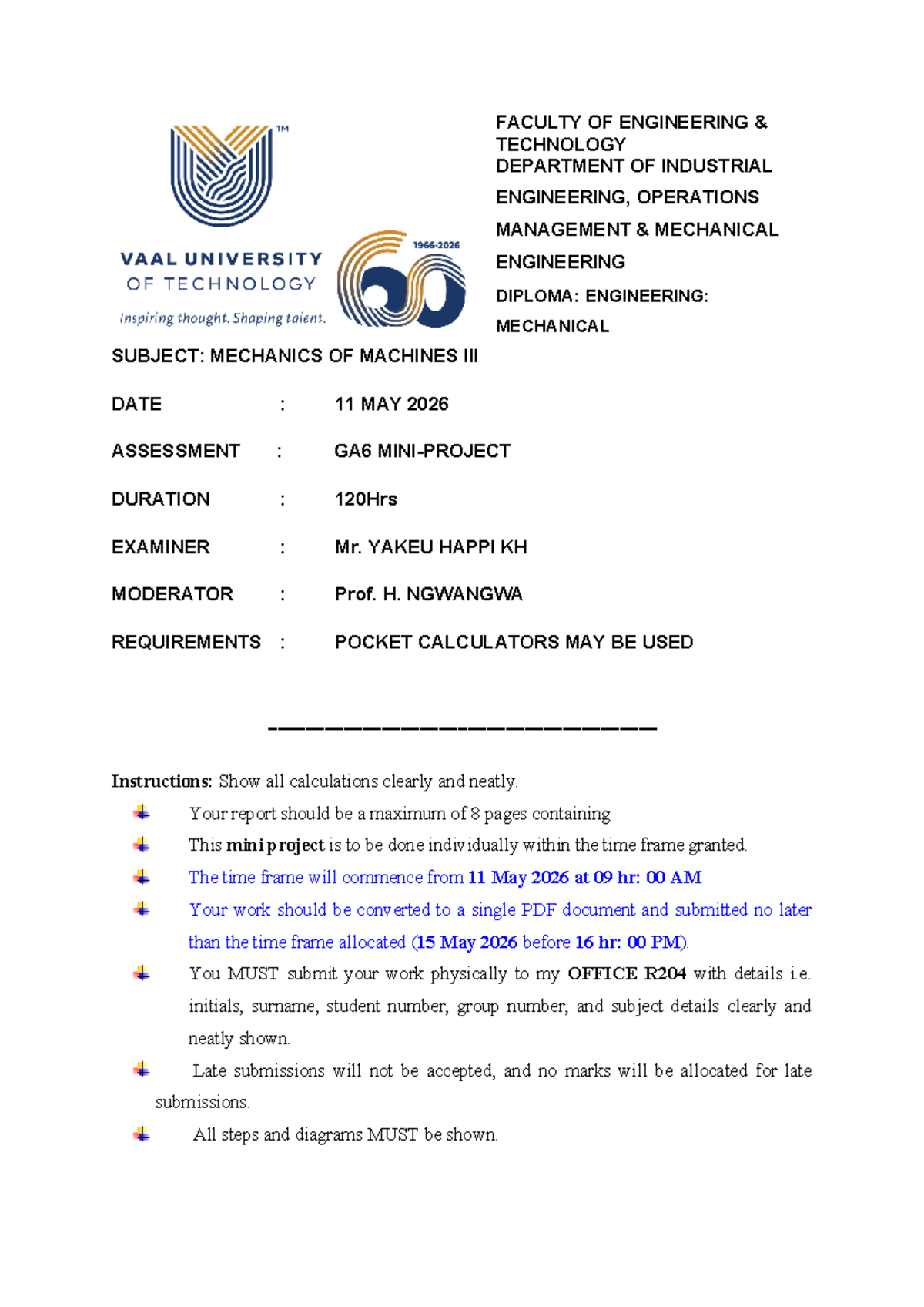 GA6 Mechanics of Machines Project Report - Group M1 (2026) - Studocu