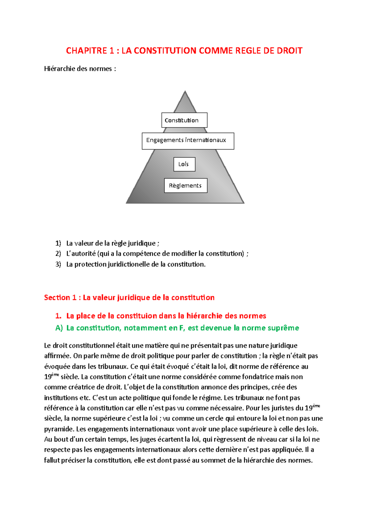 Titre 1 : Droit Constitutionnel - Chapitre 1 : La Constitution comme Règle de - Studocu