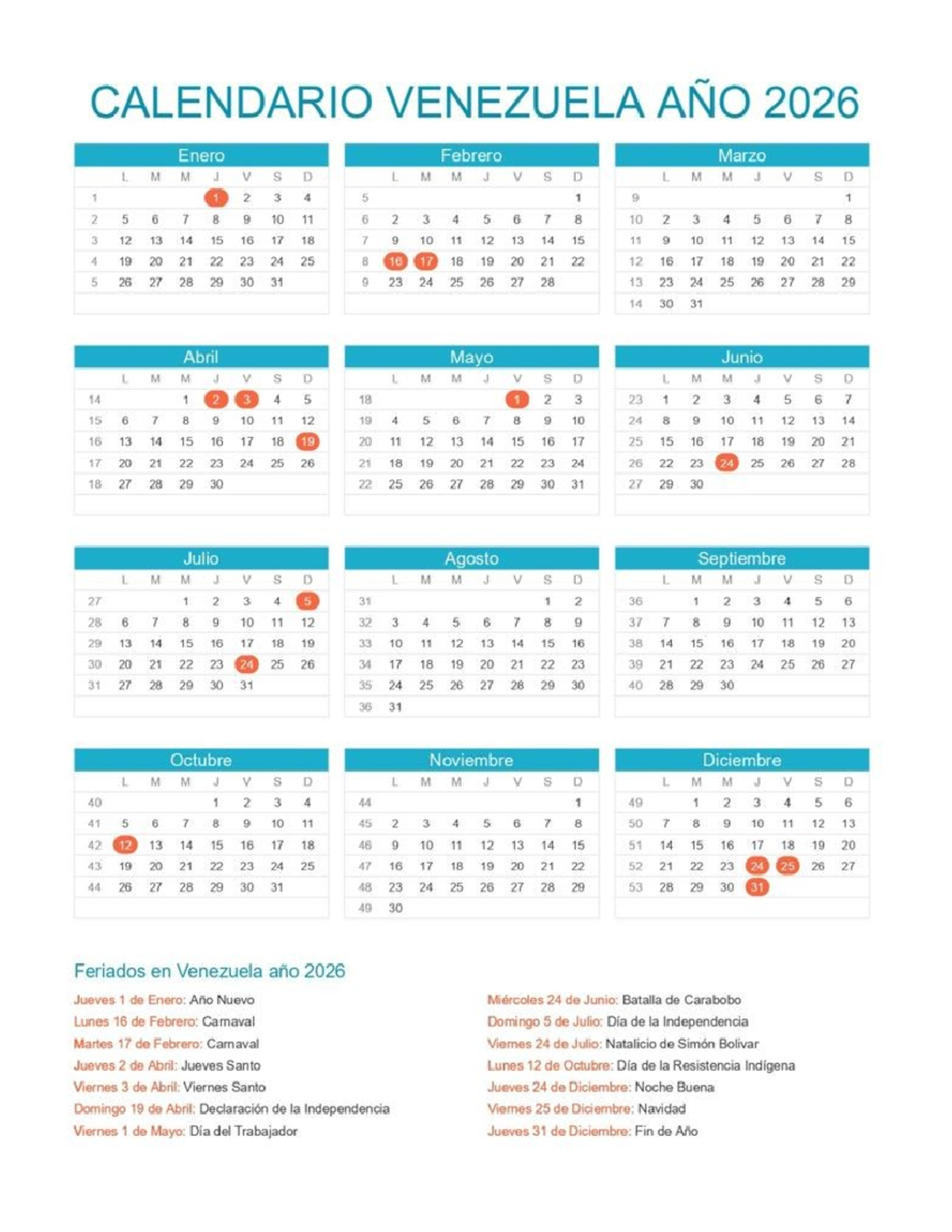 Calendario Venezuela 2026: Fechas y Feriados Importantes - Studocu