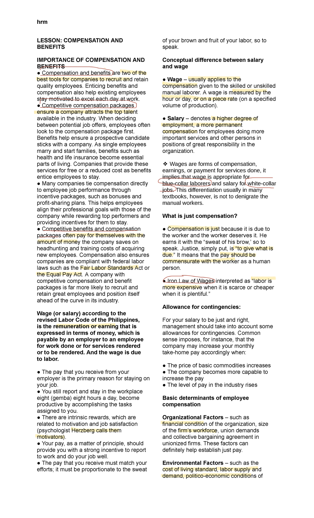 HRM 101: Lesson on Compensation & Benefits Overview - Studocu