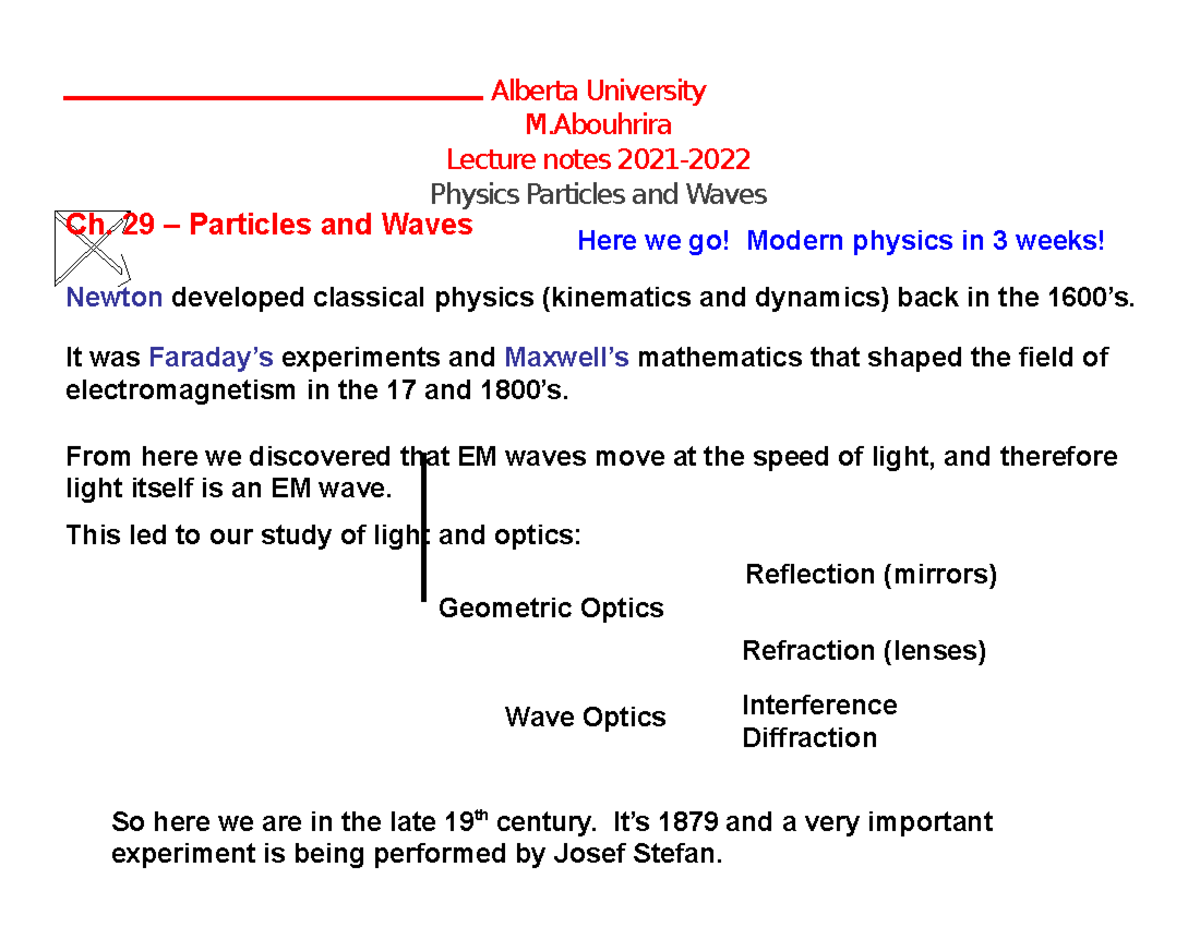Physics Particles and Waves 2 - Alberta University M Lecture notes 2021 ...