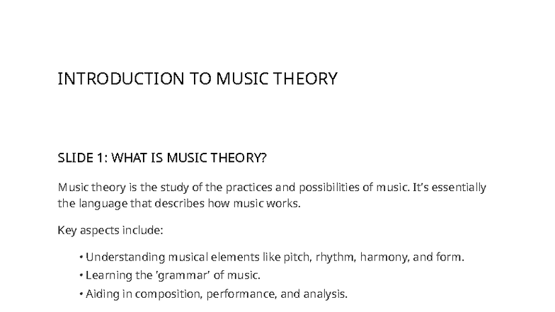 MUSIC 101: Intro to Music Theory Basics Slides - Studocu