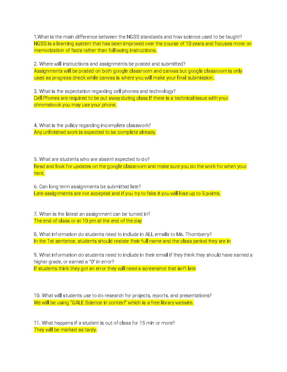 Syllabus QA - NGSS Standards & Class Policies Overview - Studocu