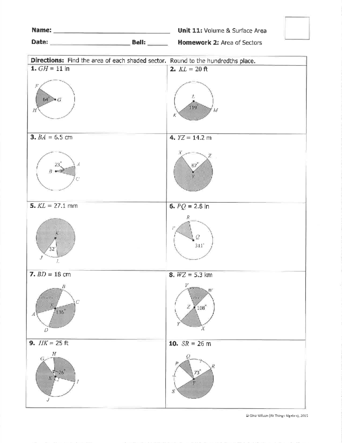 Unit 11: Area of Sectors & Composite Figures Homework - Studocu
