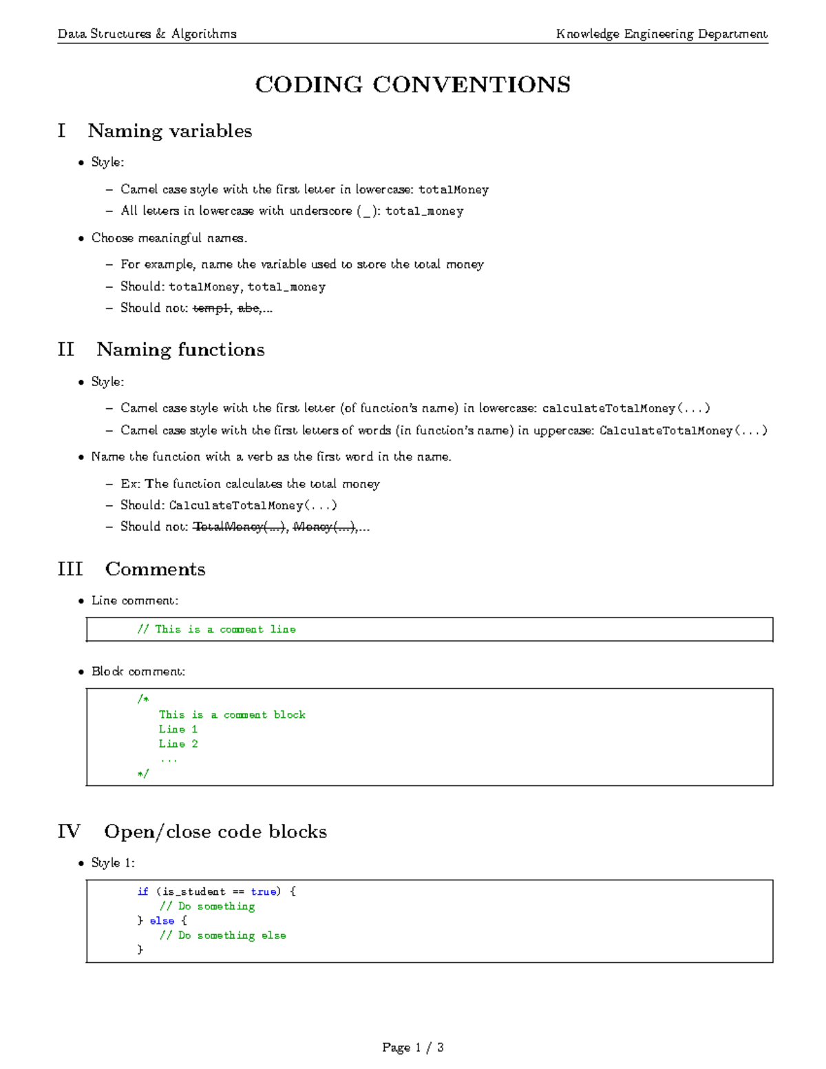 Data Structures & Algorithms: Coding Conventions Guidelines - Studocu