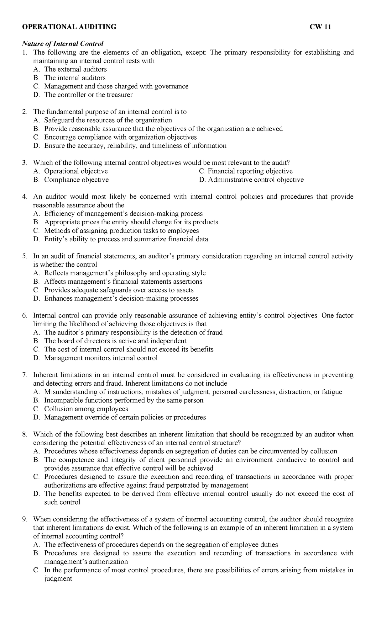 CW-11: Operational Auditing - Internal Control Concepts and Evaluation ...