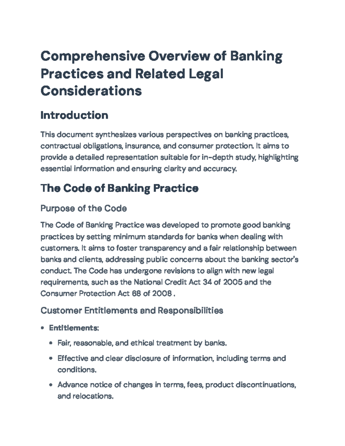 Comprehensive Overview of Banking Practices and Legal Considerations ...