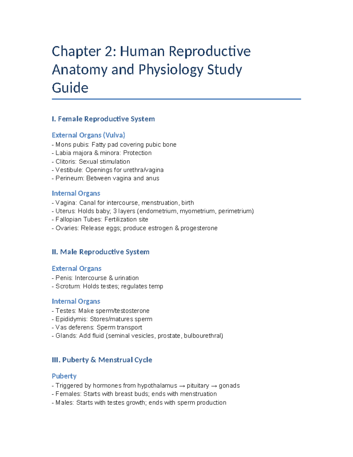 Chapter 2: Human Reproductive Anatomy & Physiology Study Guide - Studocu