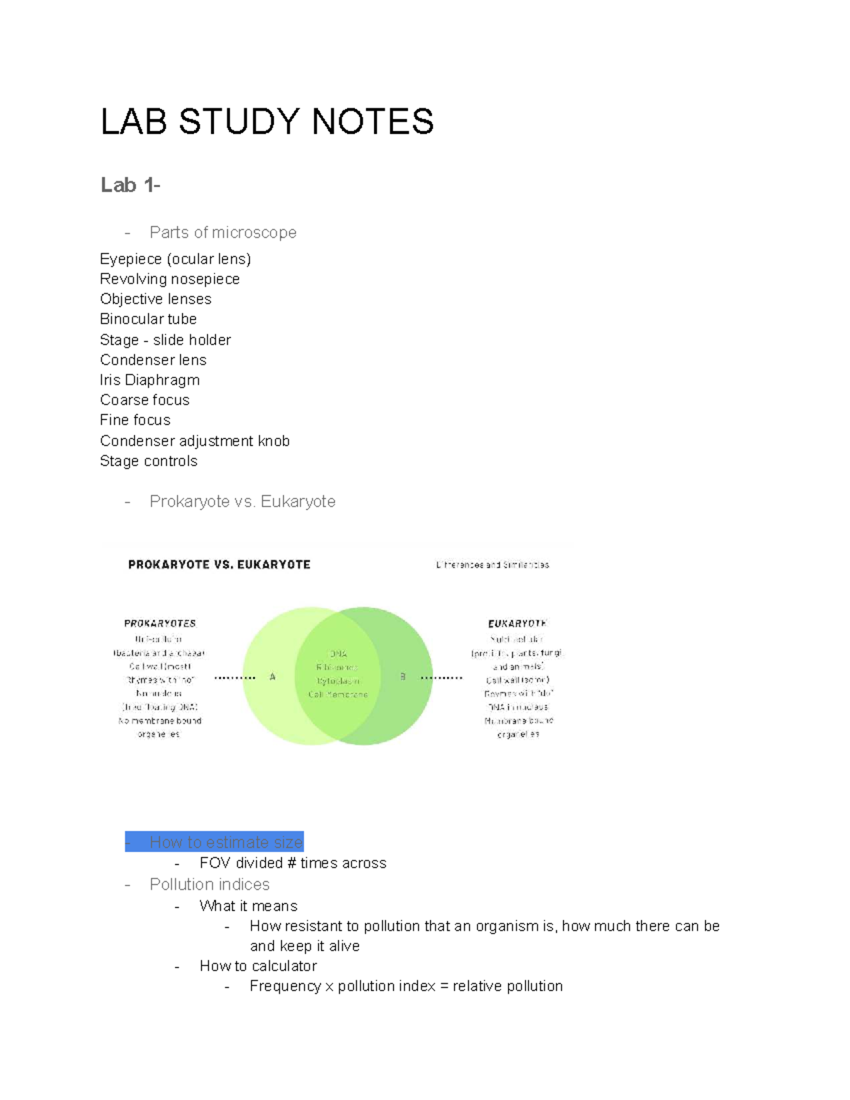 LAB Study Notes: Microscope Parts, Cell Biology, and Genetics Concepts ...