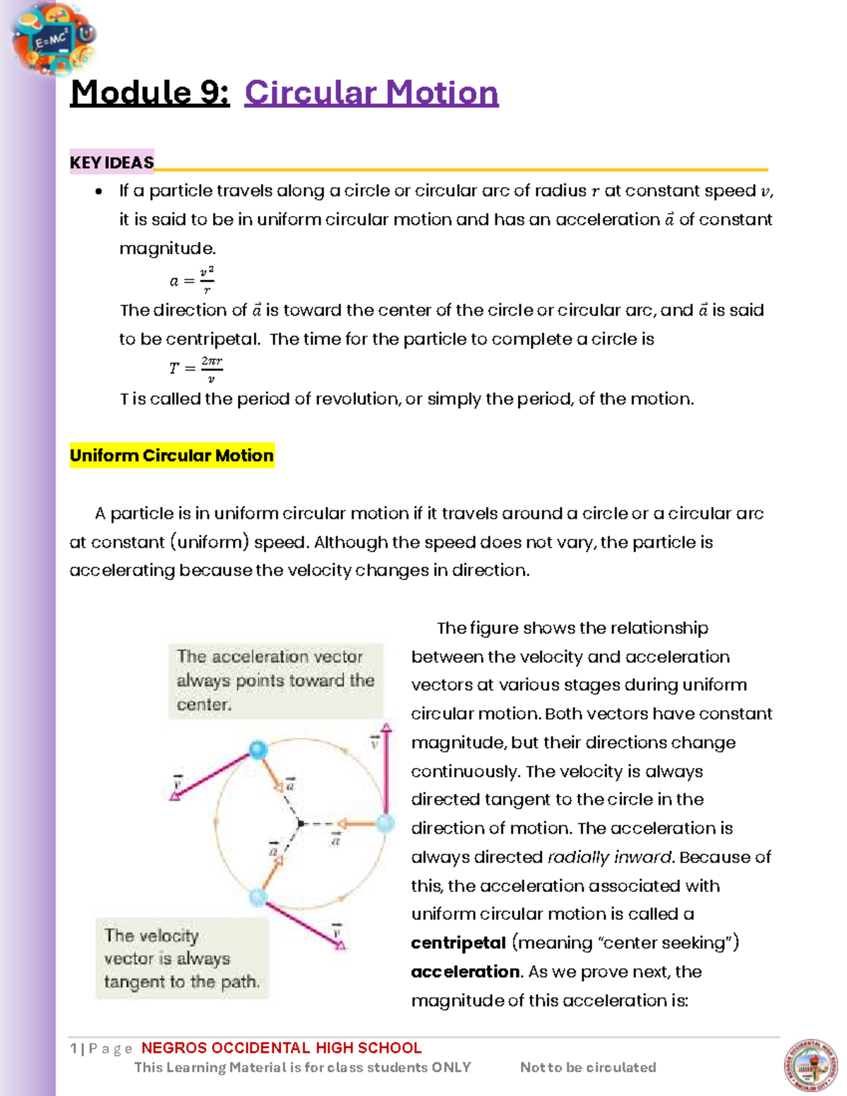 Module 9: Key Concepts in Circular Motion - Studocu