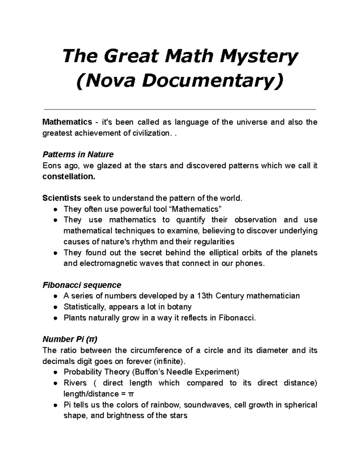 The Great Math Mystery: Insights from Mathematics (MATH 101) - Studocu