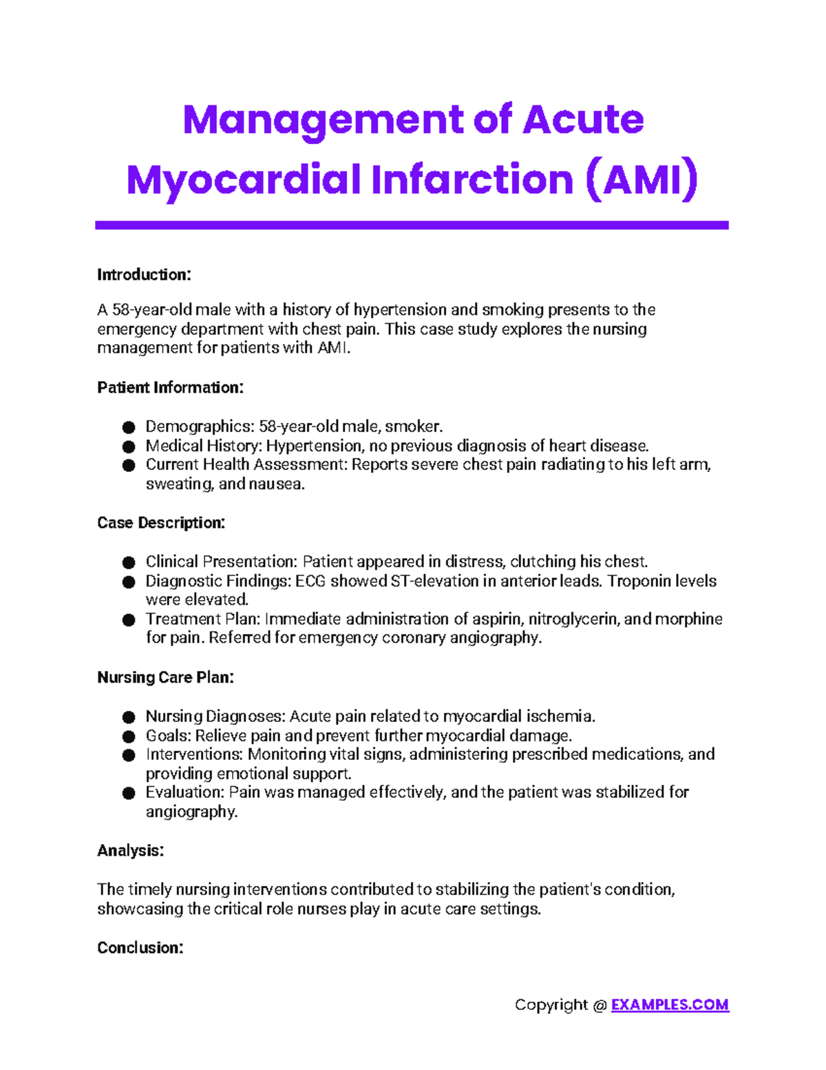 Nursing Management of Acute Myocardial Infarction (AMI) Case Study ...
