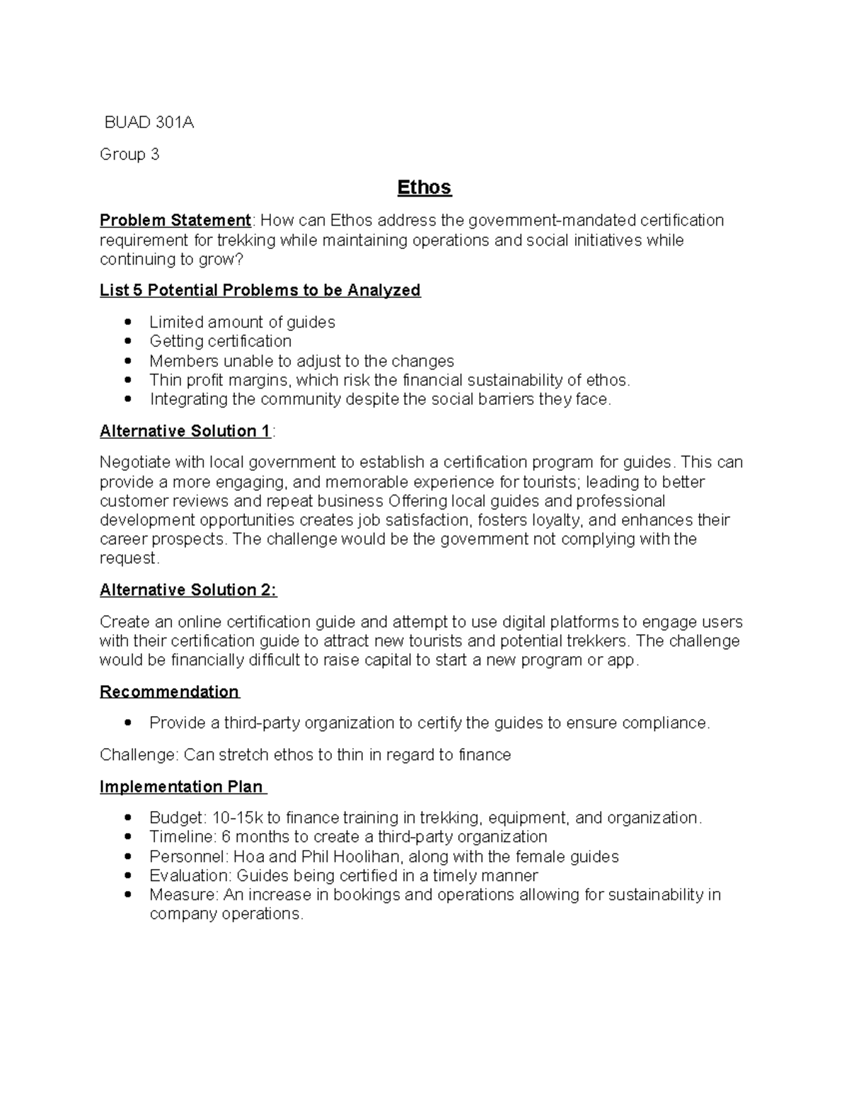 Ethos Case Outline - Notes on a case we were going to be writing about ...