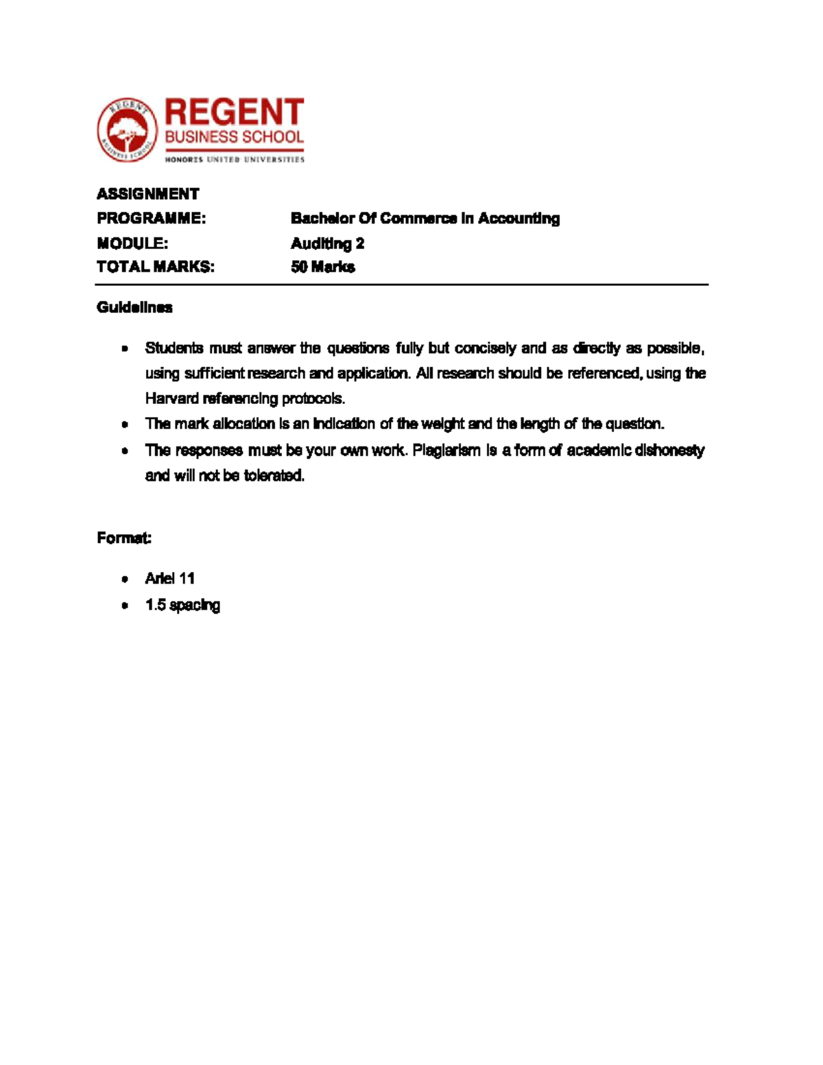 Auditing Assignment: BCom in Accounting - Auditing 2 (WP A100) - Studocu