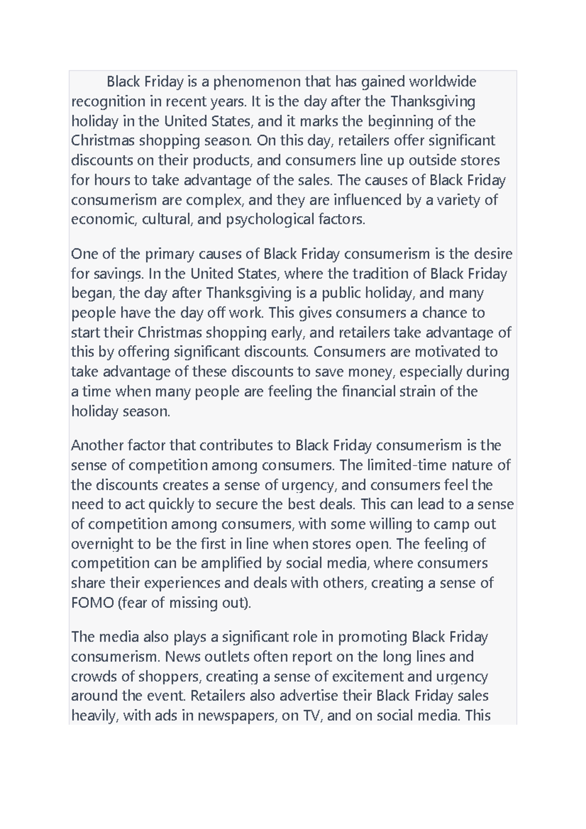 Essay 2 - Analyzing Causes of Black Friday Consumerism - Studocu