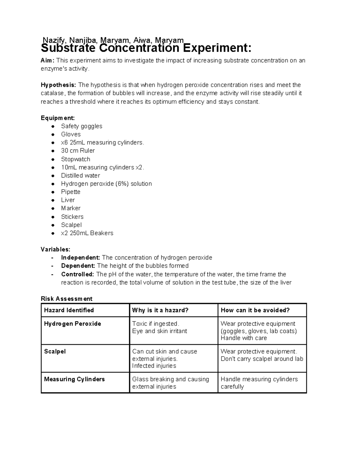 Biology Experiment: Substrate Concentration Impact on Enzyme Activity - Studocu