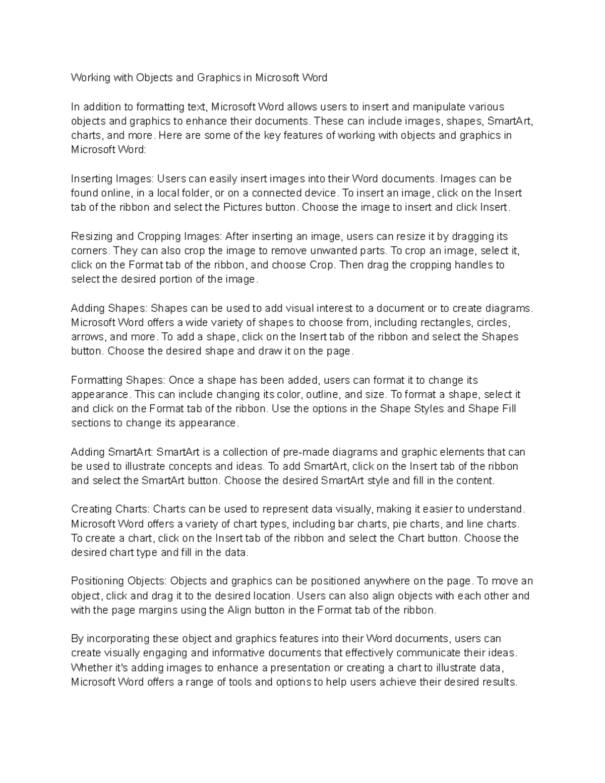 Working with Objects and Graphics in Microsoft Word - These can include ...