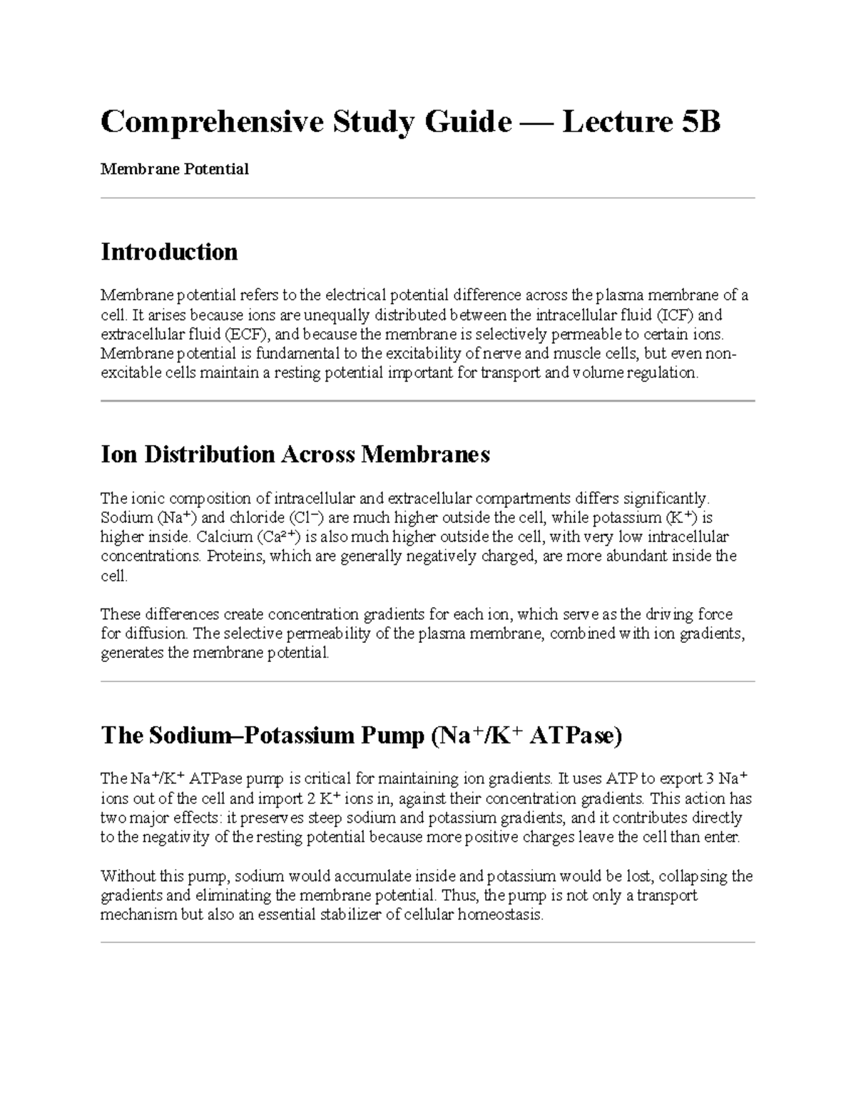 Comprehensive Study Guide & Practice Quiz for Lecture 5B: Membrane Potential - Studocu