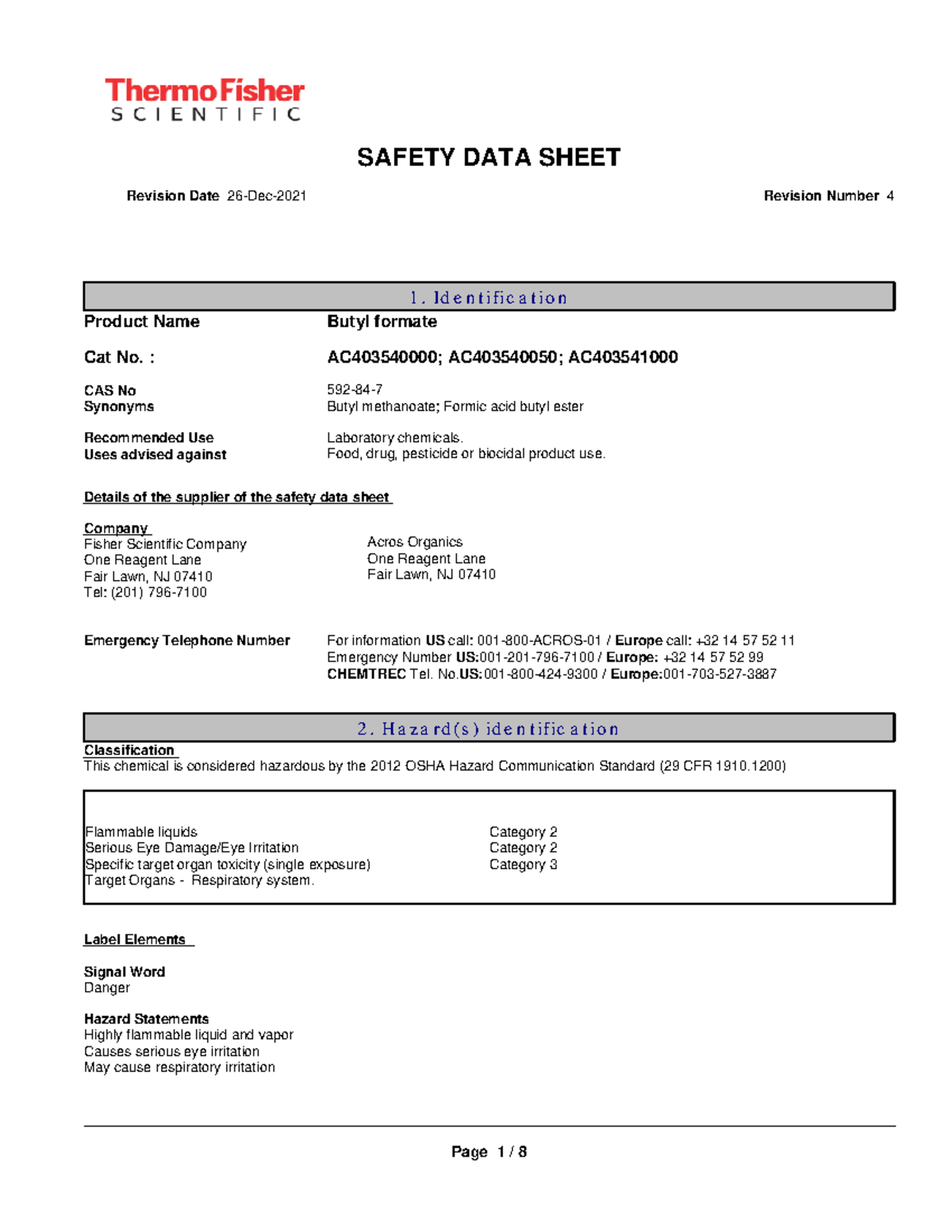 Butyl Formate SDS - Safety Data Sheet for Butyl Formate - Studocu