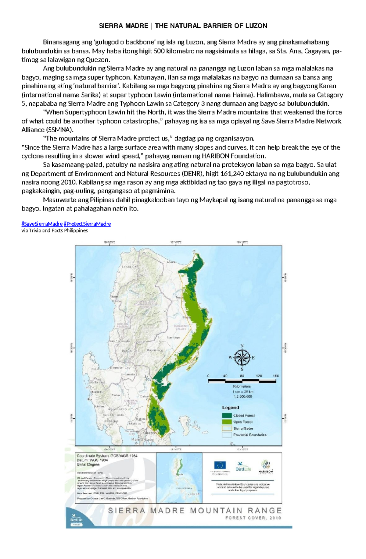 Sierra Madre: Natural Barrier Against Storms in Luzon - Studocu